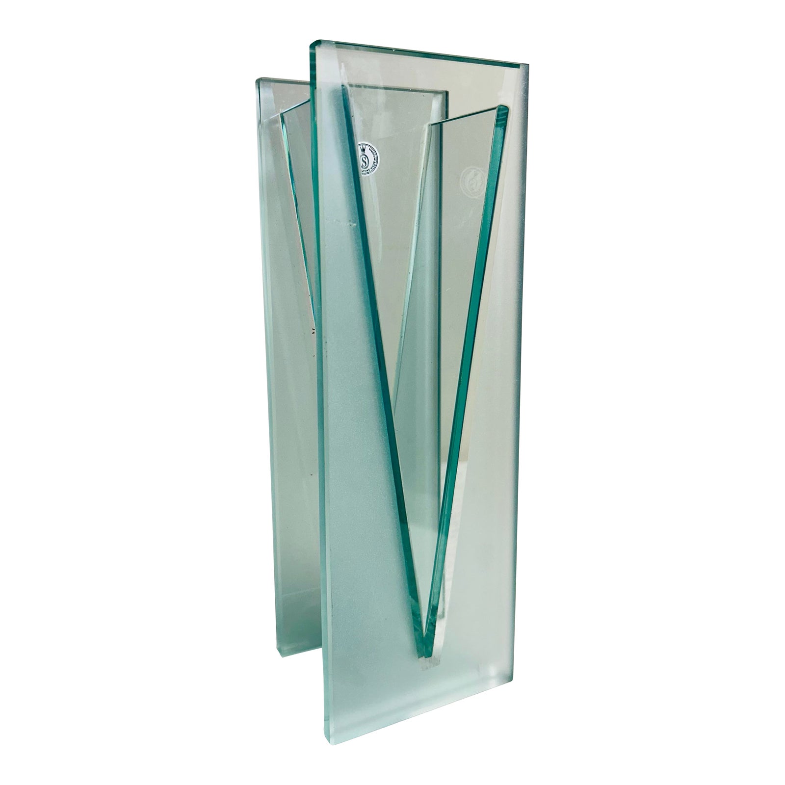 Modern Form Crystal Glass v Shaped Vase | Chairish