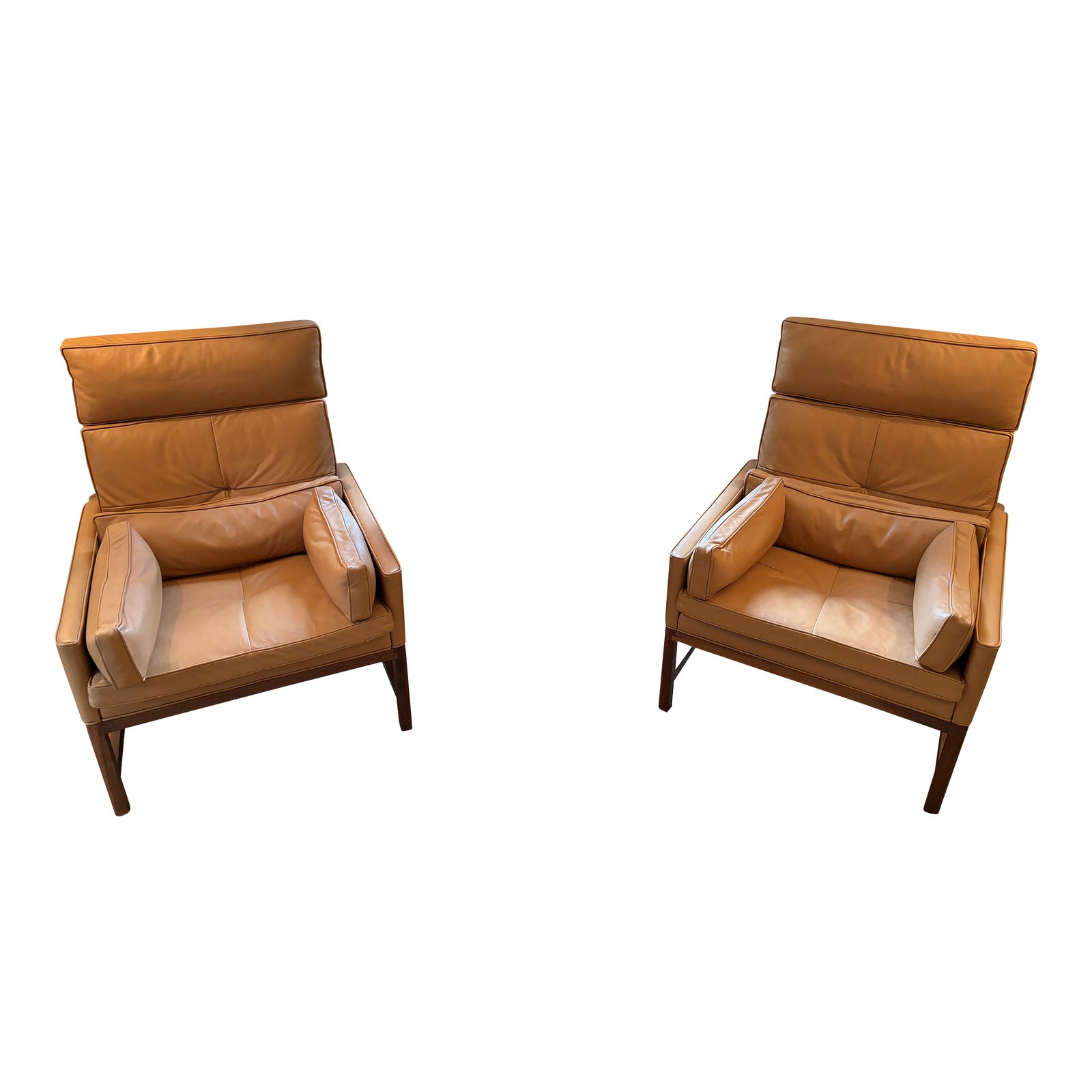 Bassam Fellows Italian Leather High-Back Arm Chairs - Set of 2 | Chairish
