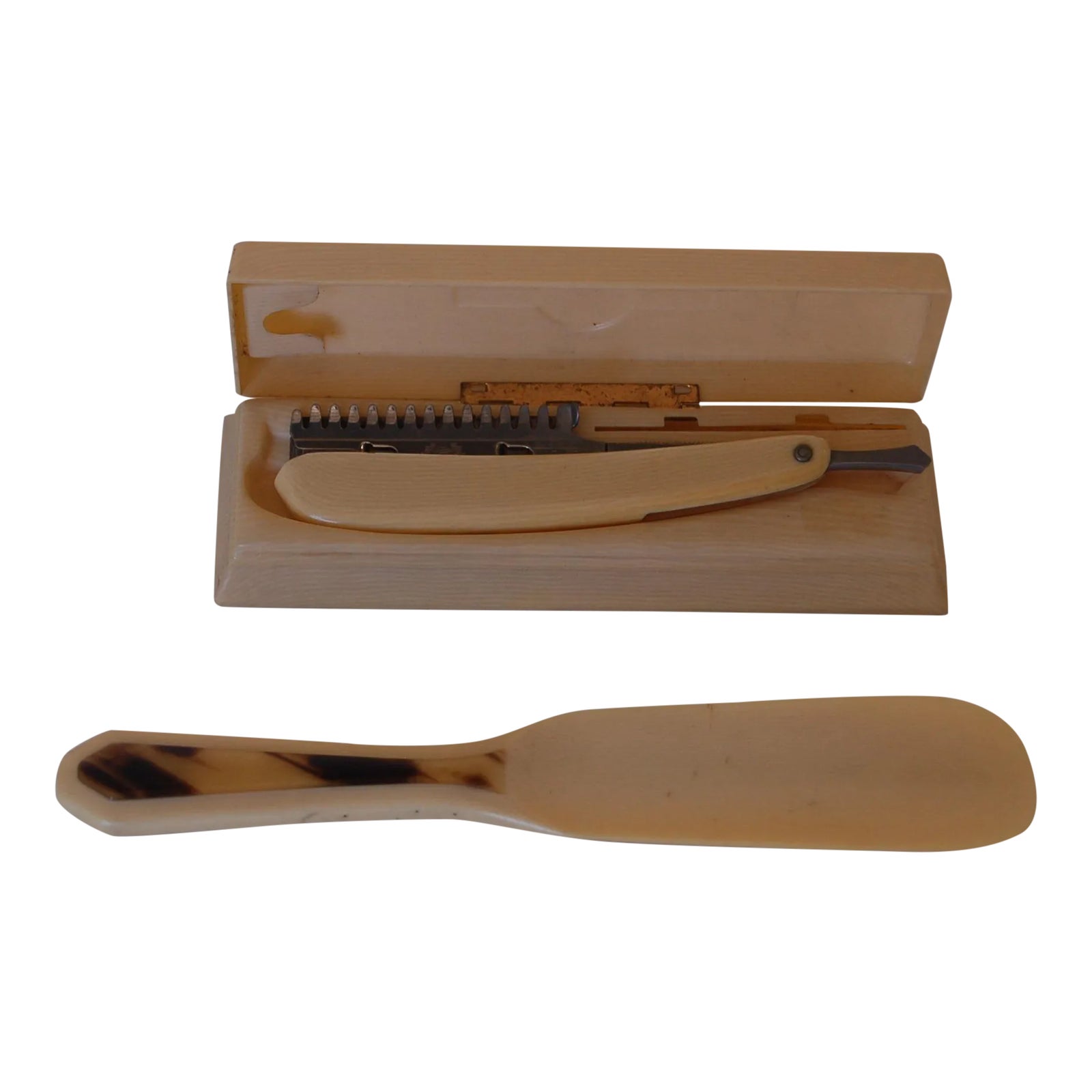 Vintage 1920's Durham Duplex Straight Razor French Ivory Celluloid ...