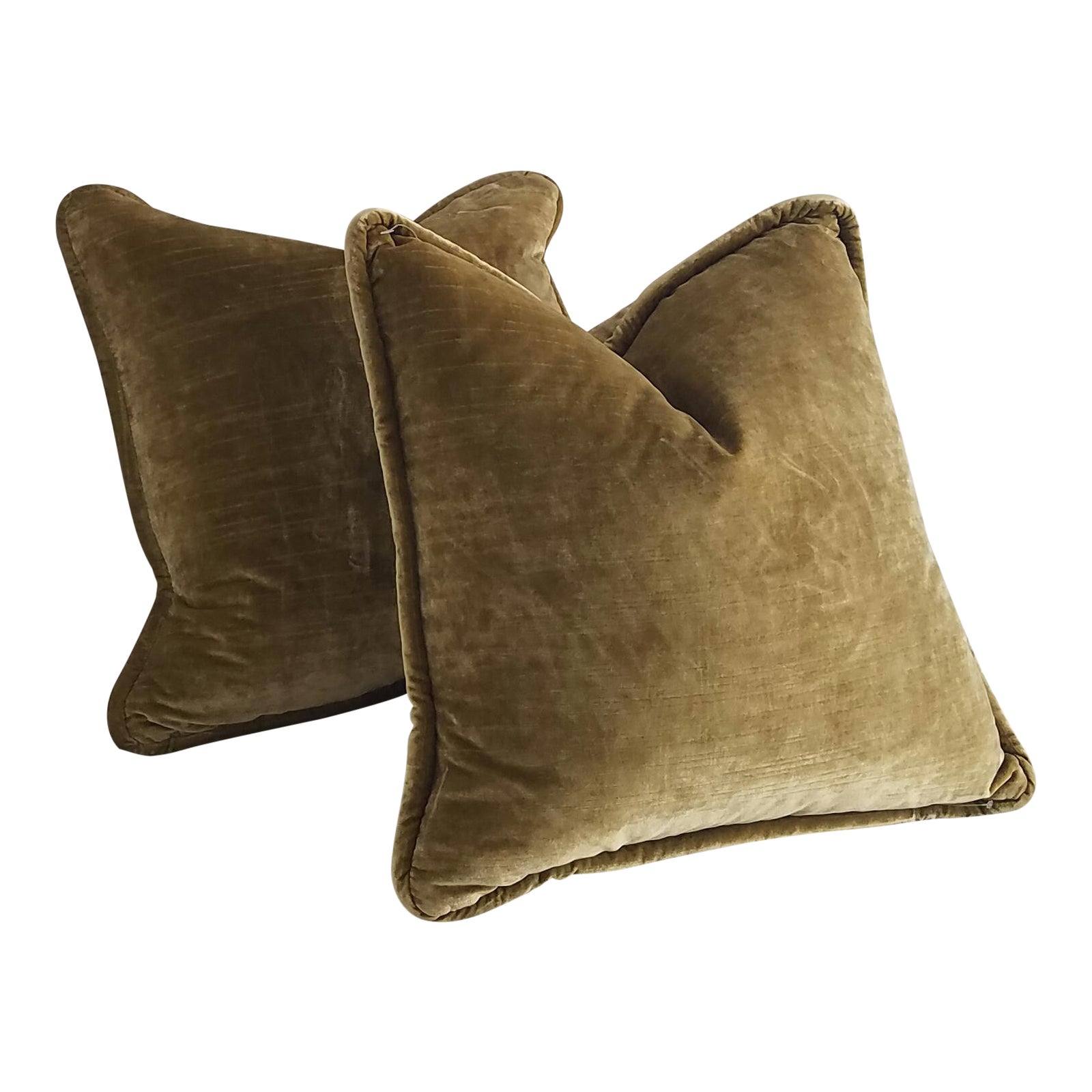 Ethan Allen Gold Velvet Pillows With Jumbo Welt/ Down Insert - A Pair ...