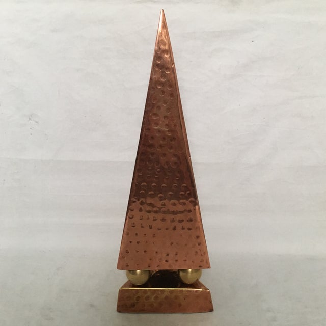 Antique French 20th Century Modernist Hammered Copper & Brass Obelisk ...