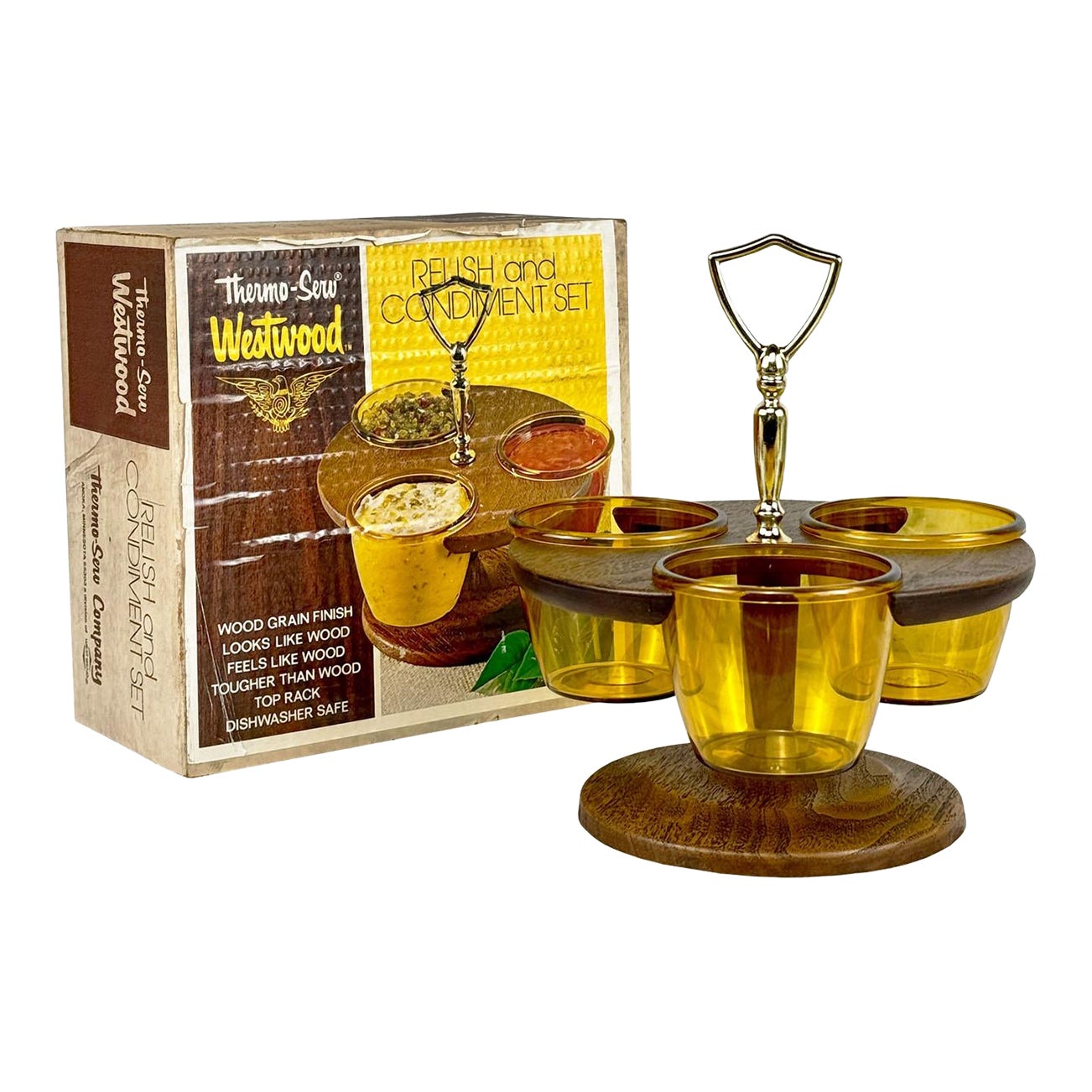 Mid-Century Modern Yellow Acrylic Condiment Serving Set W/ Box | Chairish