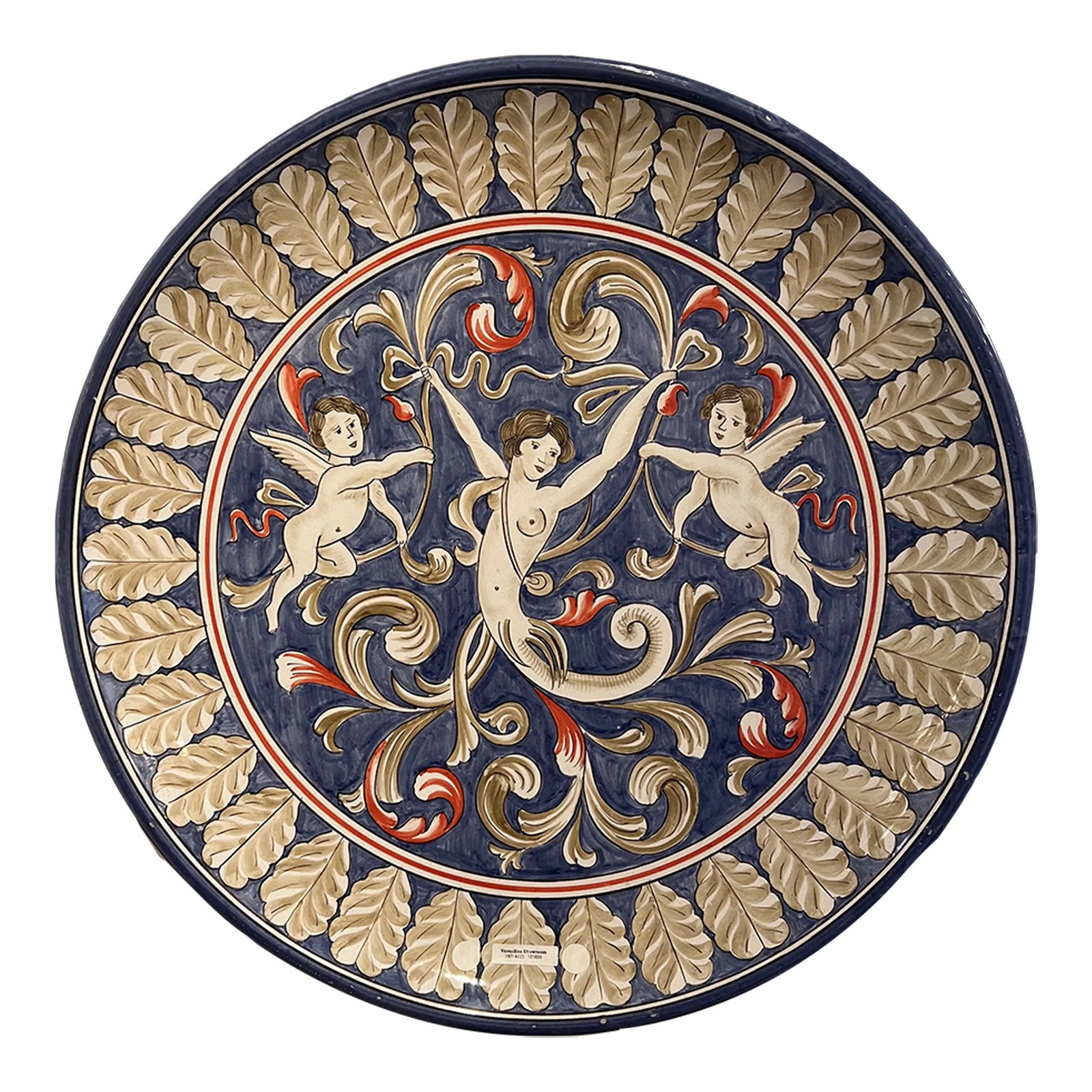 Large Italian Hand Painted Round Ceramic Wall Plate | Chairish