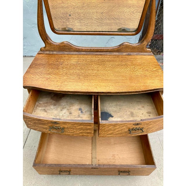 Antique Tiger Oak Four Drawer Dresser W/ Mirror | Chairish