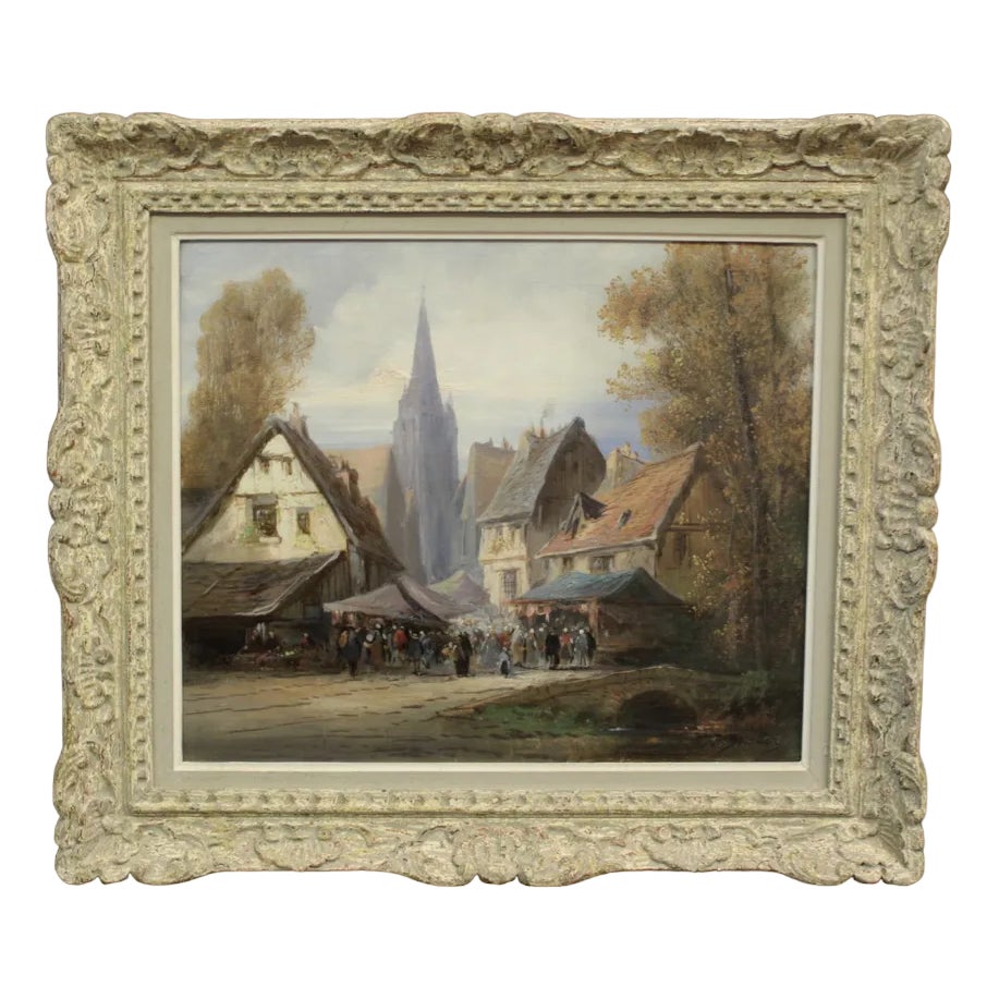 Paul Devillers, Market Scene in Rouen, 1920s, Oil on Canvas, Framed ...