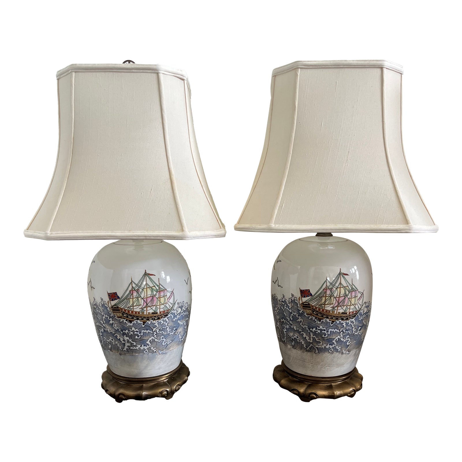 Rare Vintage Maitland-Smith Hong Kong Porcelain Nautical Lamps With ...