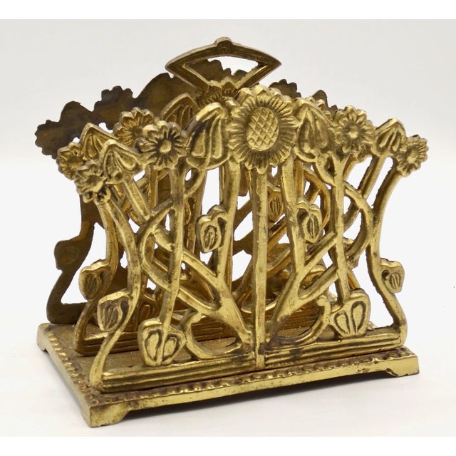Early Art Nouveau English Brass Sunflower Letter Rack | Chairish
