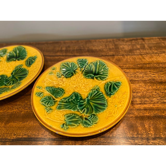 Pair of Late 19th Century Yellow and Green Majolica Ware Plates | Chairish