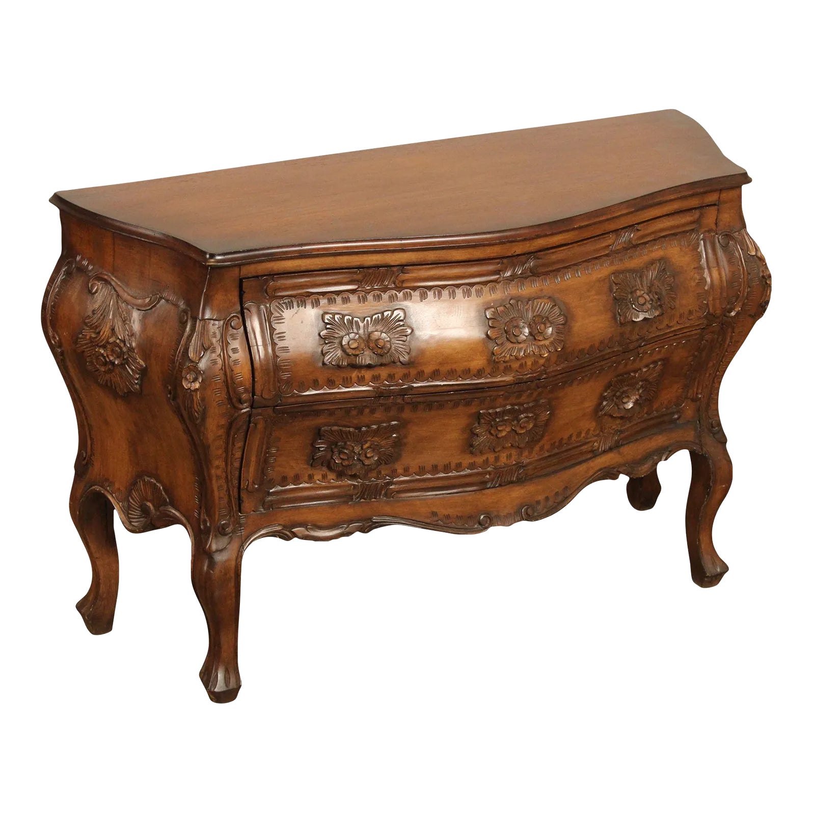 Italian Provincial Style Floral Carved Bombe Chest | Chairish
