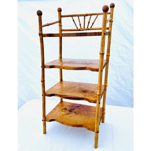Antique Burnt Bamboo Four Tier Shelf | Chairish