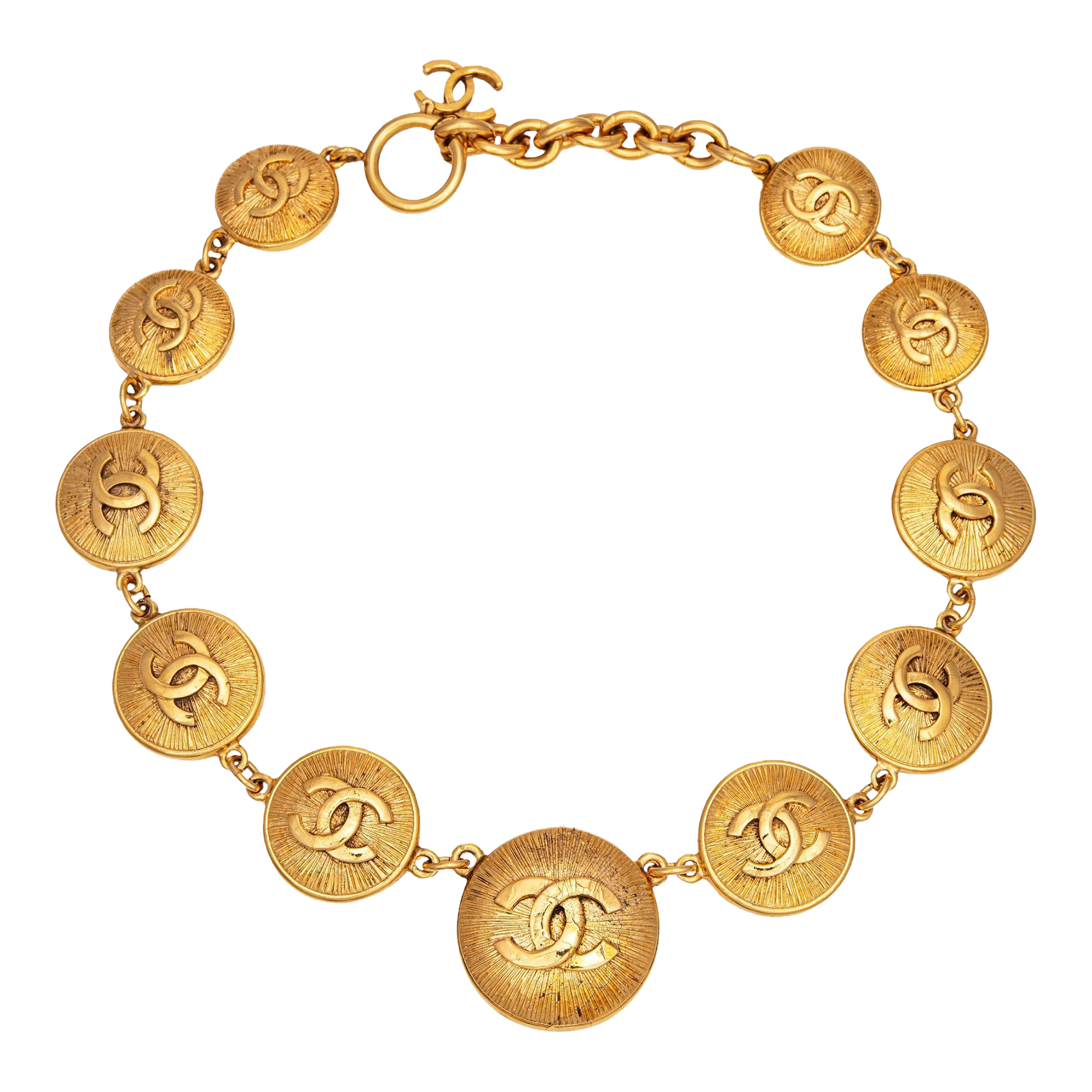 80s Chanel Vintage Medallion Necklace 17 Choker Yellow Gold Tone Graduated Chairish