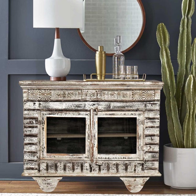 1920s Antique Hope Chest Repurposed Glass Door Cabinet | Chairish