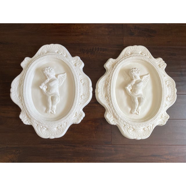 Vintage Cherub Playing Trumpet Architectural Plaster Plaques - a Pair ...