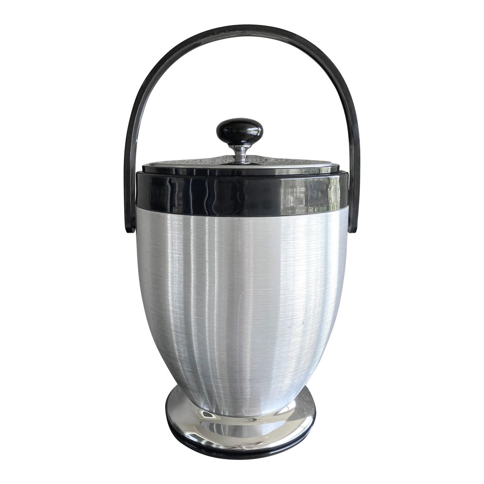 Circa 1958 Kromex Sleek Brushed & Chromed Aluminum Nicely-Sized Ice ...