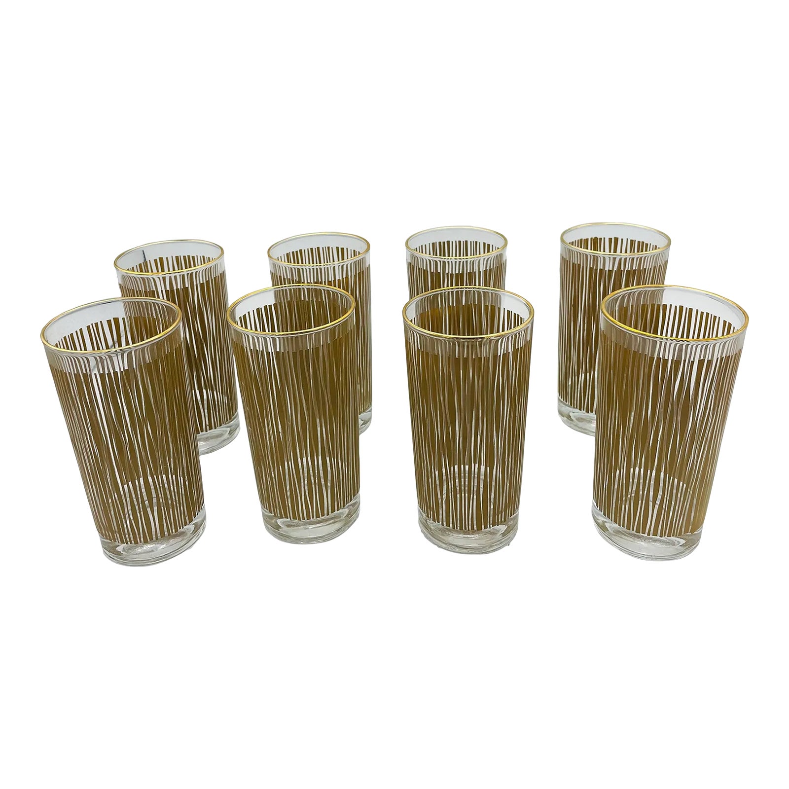 Mid Century Vintage Drinking Glasses With Reed/Wood Design Set of 8 ...