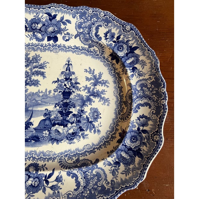 Antique English Staffordshire Blue Transfer Decorated Platter “Fountain ...