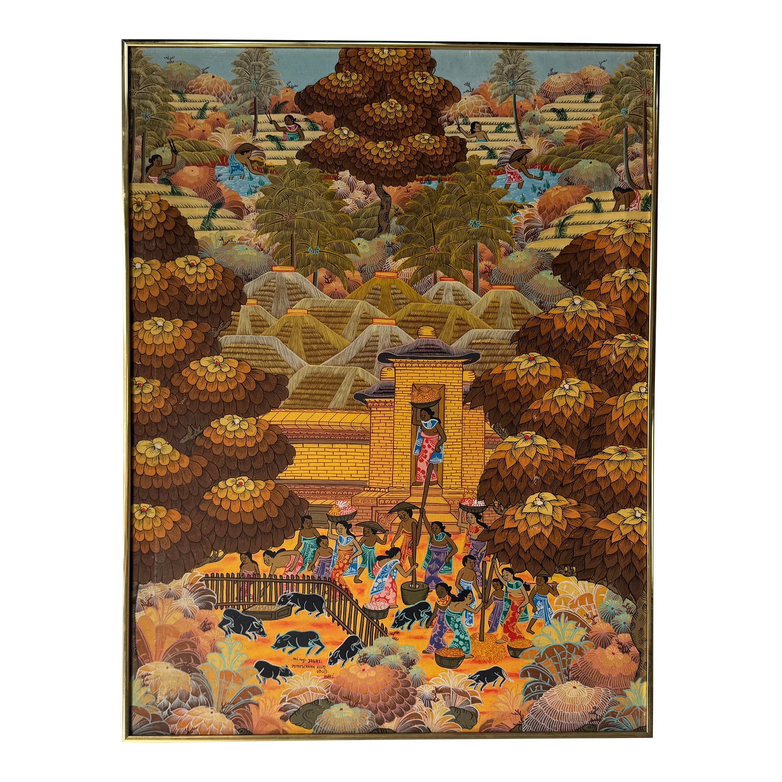 Vintage Bali Folk Art “Niwg Jagri Peneslanan Klod Ubud Bali” Oil on ...