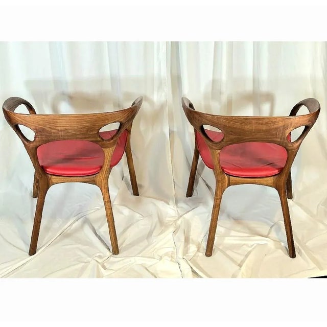 Ross Lovegrove for Bernhardt Walnut and Leather Anne Chairs- a Pair | Chairish