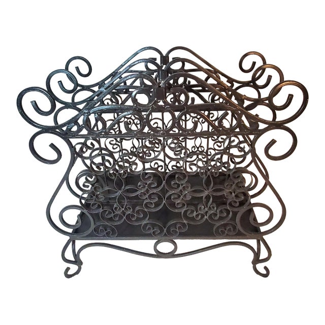 Vintage Twisted Wrought Iron Magazine Rack | Chairish