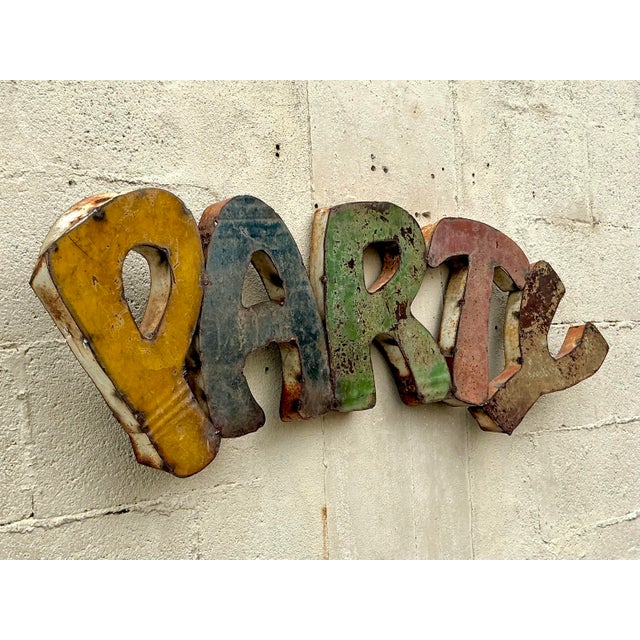 Vintage Distressed Patinated Steel Party Sign | Chairish