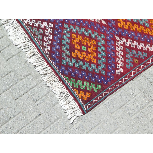 Mid 20th Century 60s Bright Colors Turkish Embroidered Boho Kilim Area ...
