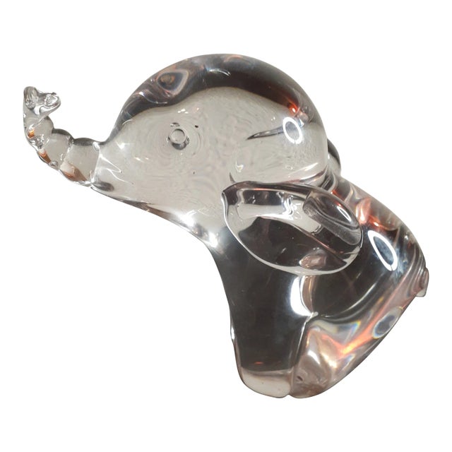 1960s Artist Signed Clear Art Glass Trunk Up Elephant Figurine Chairish