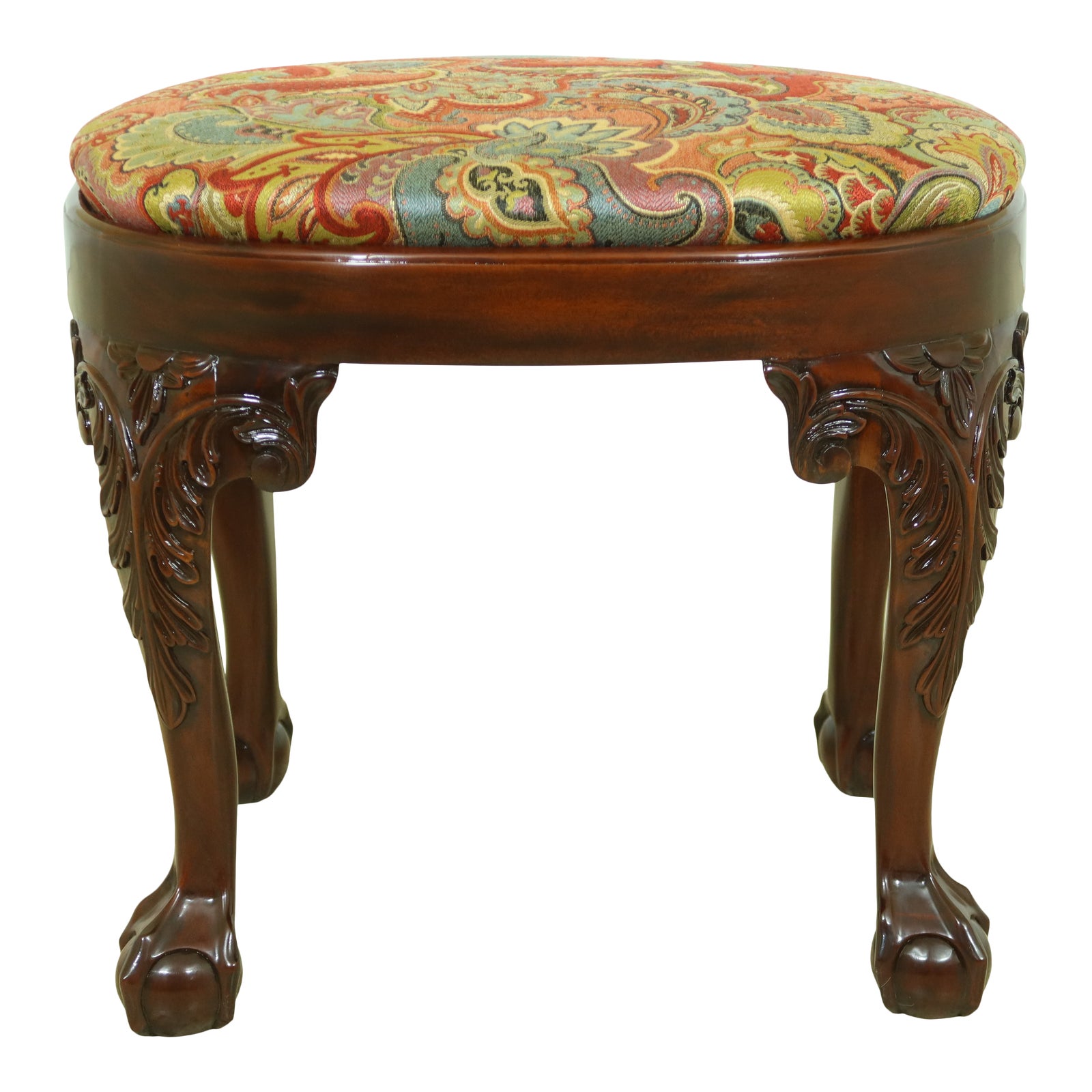 Ball & Claw Chippendale Design Mahogany Ottoman | Chairish