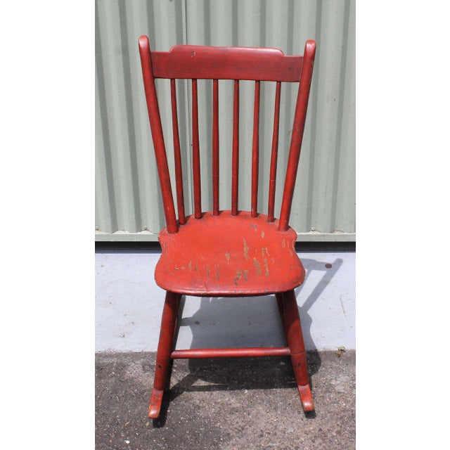 19th Century Original Salmon Painted Windsor Rocking Chair | Chairish