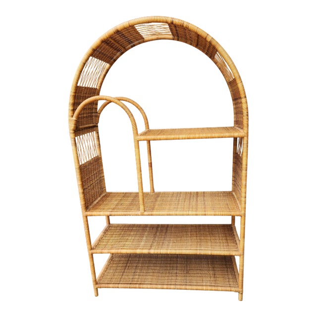 1970s Boho Chic Wicker Etagere | Chairish