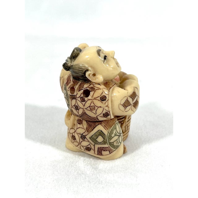 Chinese Netsuke - the Peach Seller and the Golden Ingot Bearer, a Pair ...