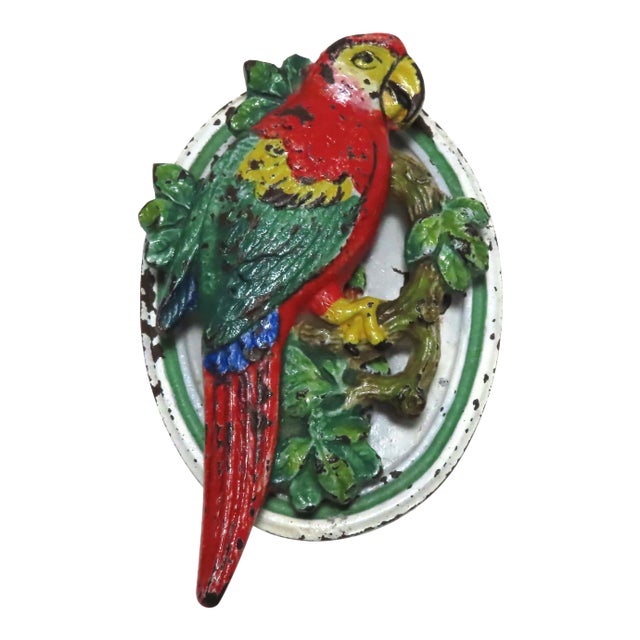 Vintage 1930s Macaw Parrot Cast Iron Door Knocker | Chairish