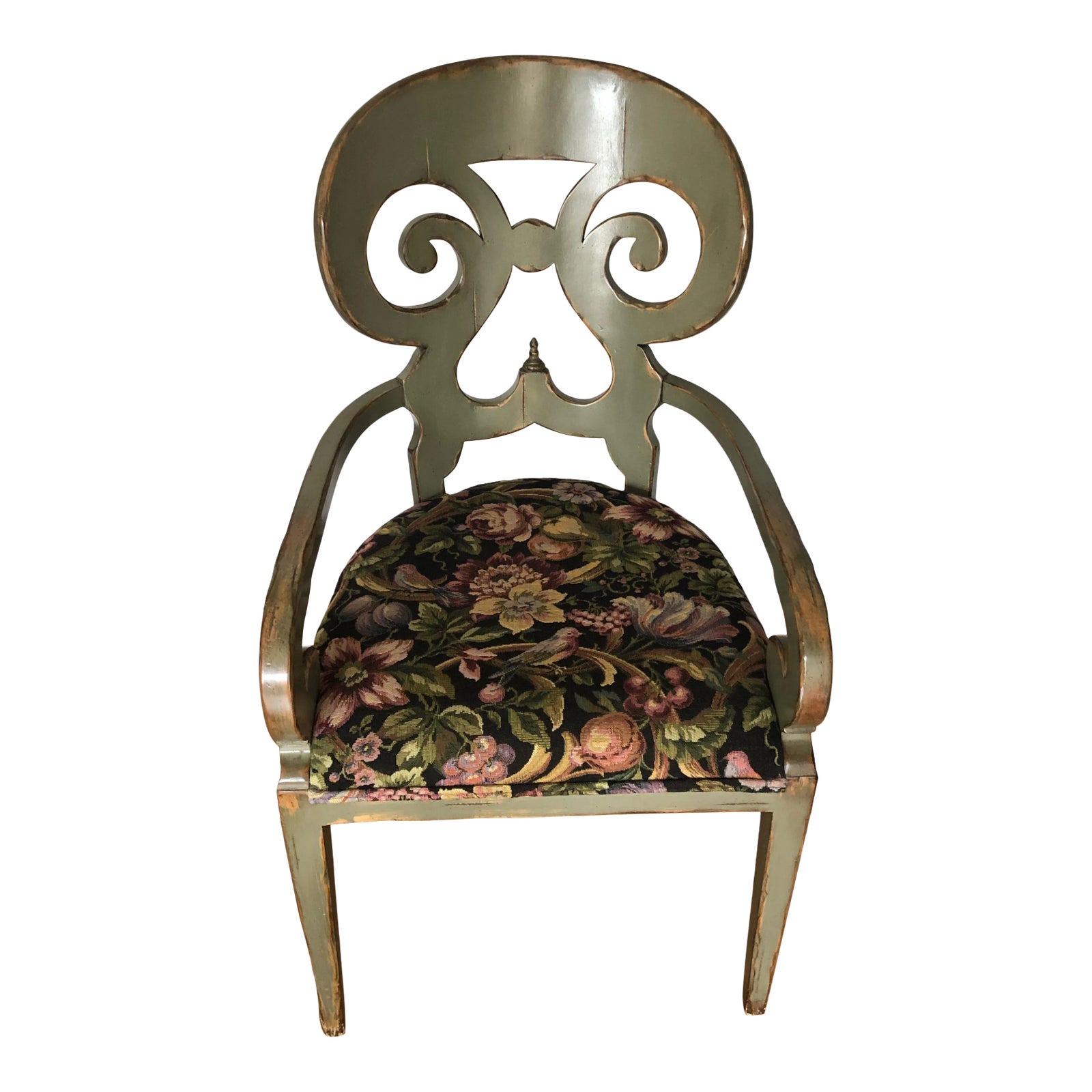 Custom Scroll-Back Upholstered Armchair by Woodland Furniture | Chairish