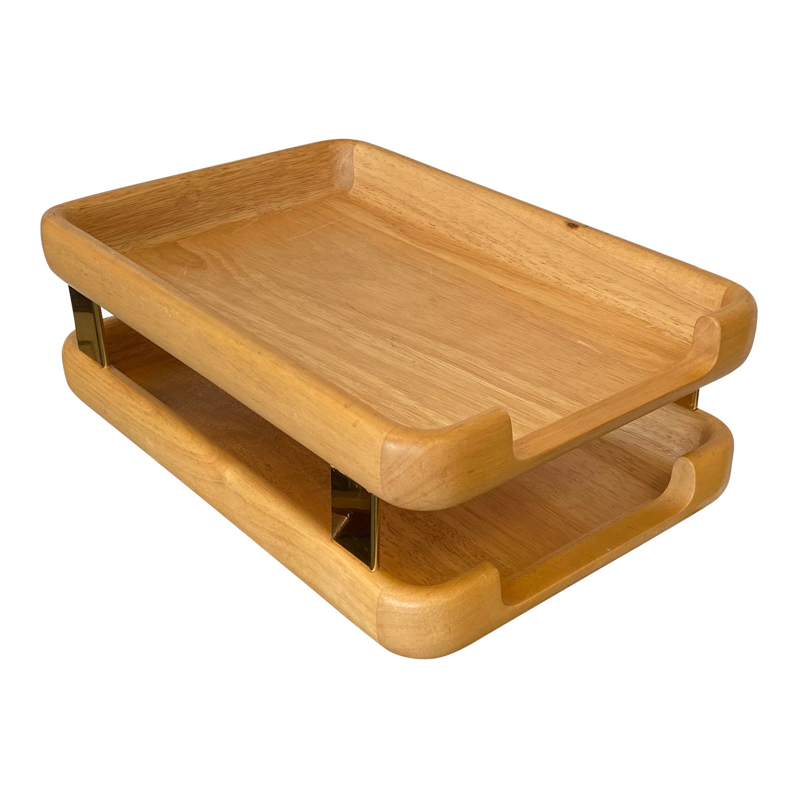 1980’s Vintage Oak and Brass Eldon Woodline 6500 Paper Tray | Chairish