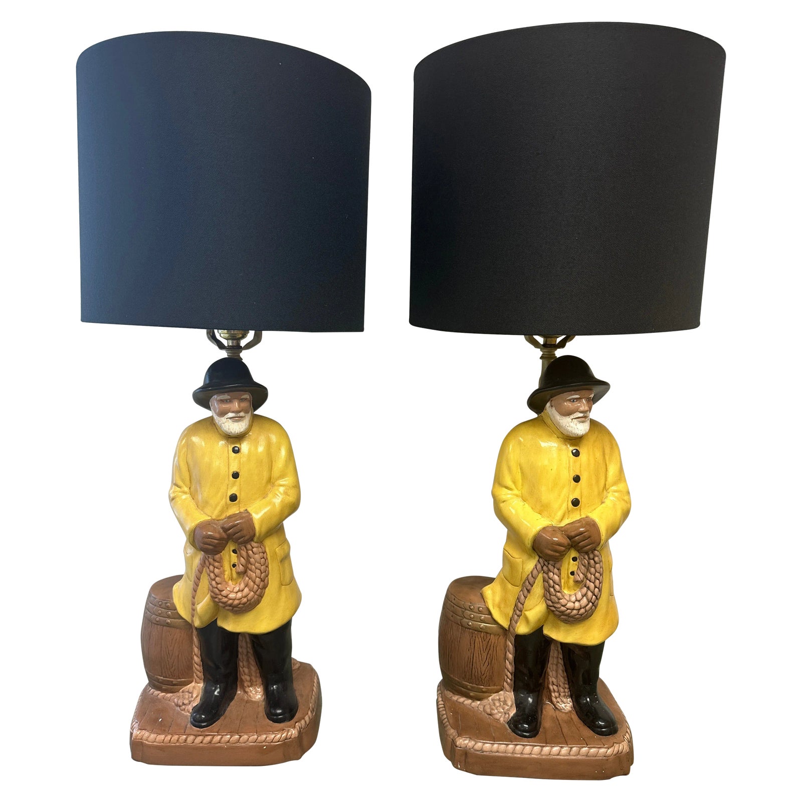 Vintage Pair of 1979 Nautical Ceramic Sea Captain Table Lamps With New ...