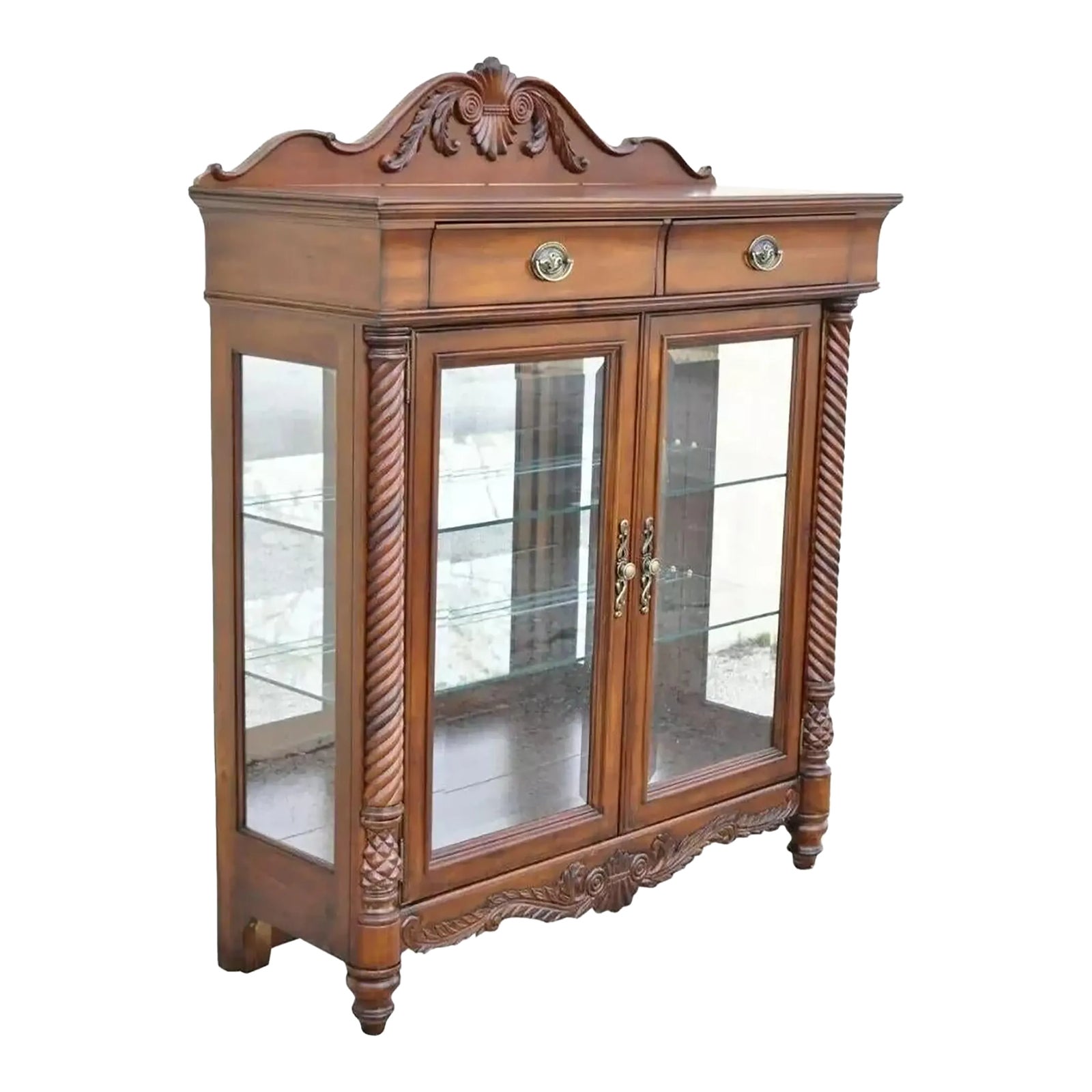 Wynwood Flex Steel Empire Carved Cherry Wood Glass Display Curio China ...