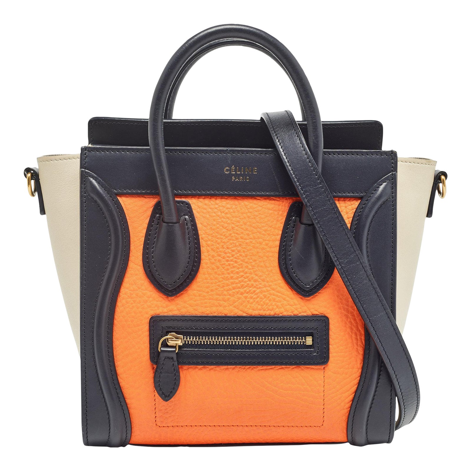Celine Tricolor Leather Nano Luggage Tote | Chairish