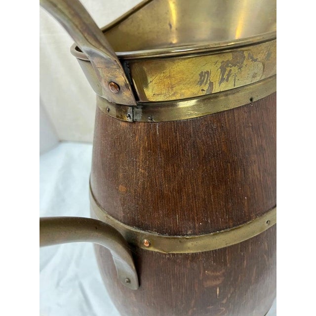 Large Antique Oak and Brass Barrel Pitcher or Umbrella Holder | Chairish