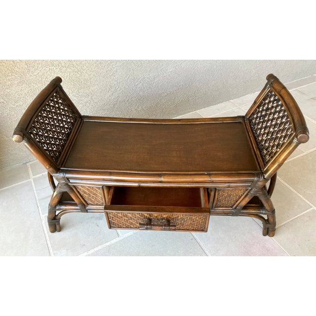Circa 1970 Chinoiserie-Style Bamboo Window Bench With Center Drawer ...