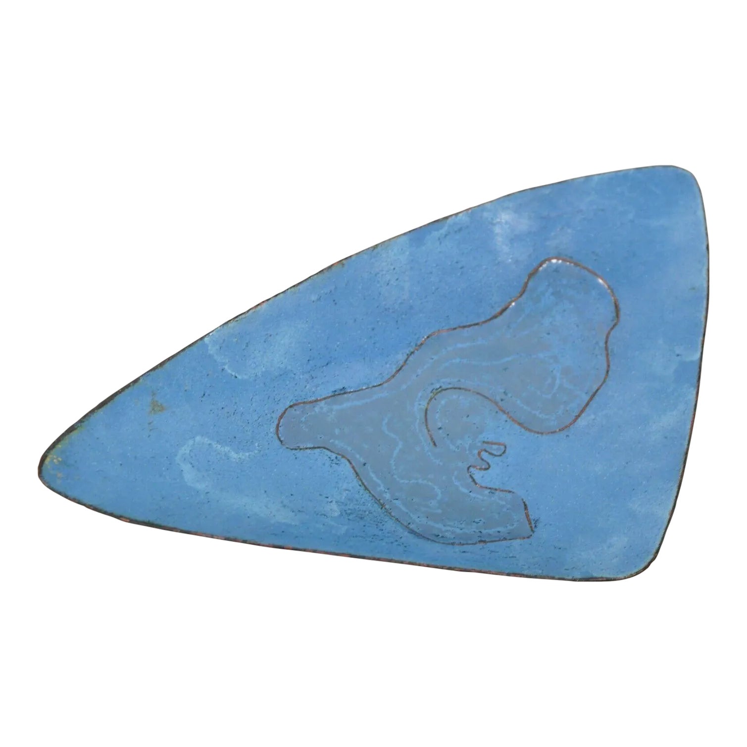 Vintage Mid Century Modern Blue Porcelain Enamel Copper 8" Triangle ...