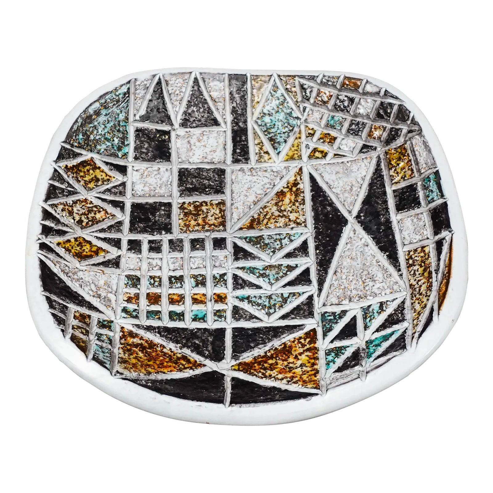 Mid 20th Century Ingrid Atterberg Upsala Ekeby Sweden Studio Pottery Geometric Plate Tray | Chairish