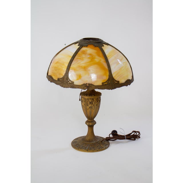 Early 20th Century Miller Panel Lamp With Curved Caramel Glass | Chairish