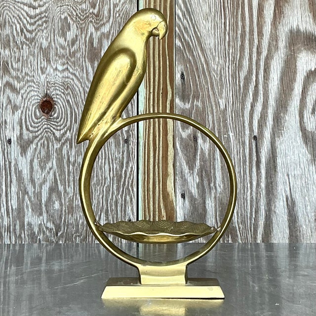 Vintage Brass Parrot on a Perch Tray | Chairish