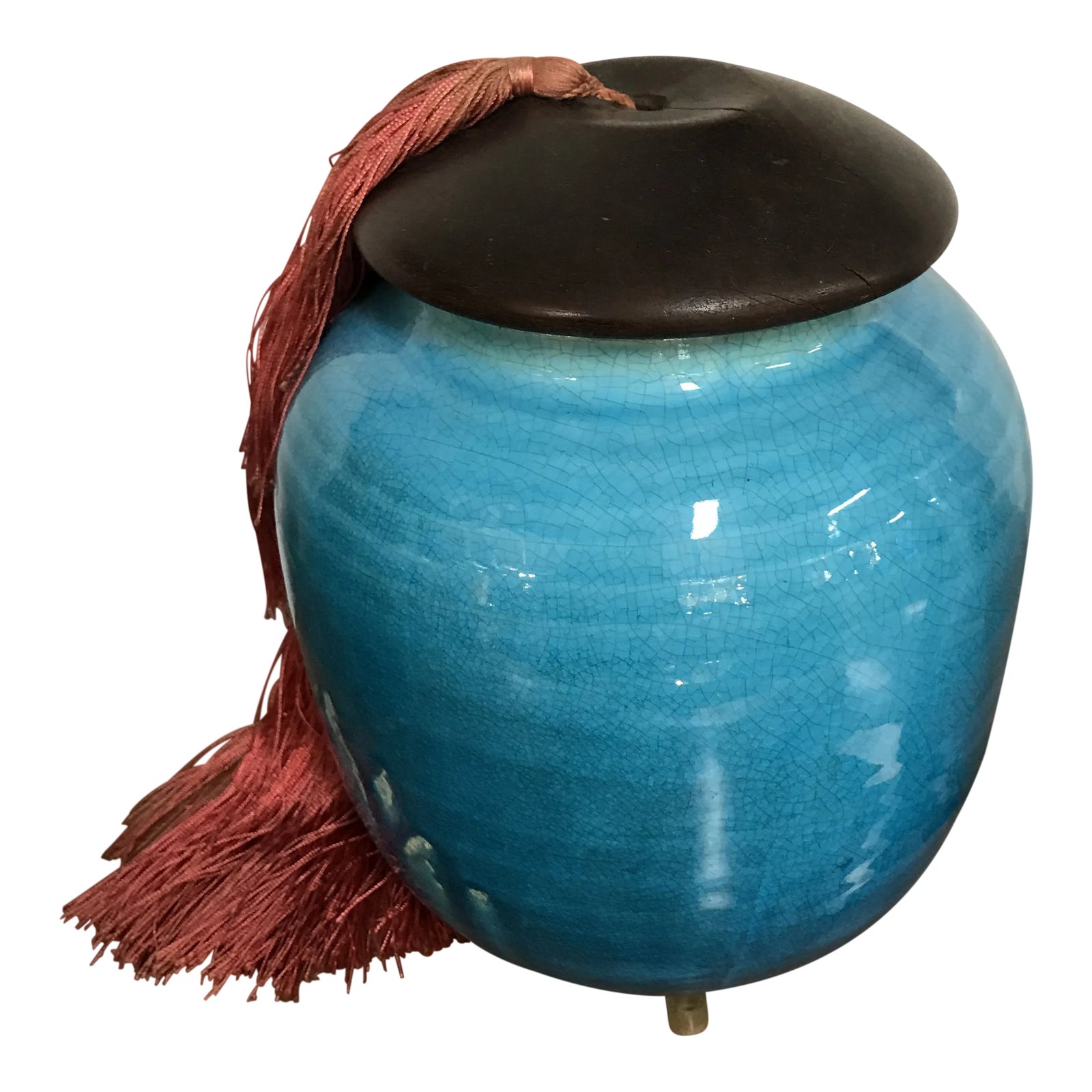 Jean Besnard Crackled Turquoise Glazed Pottery Vase | Chairish