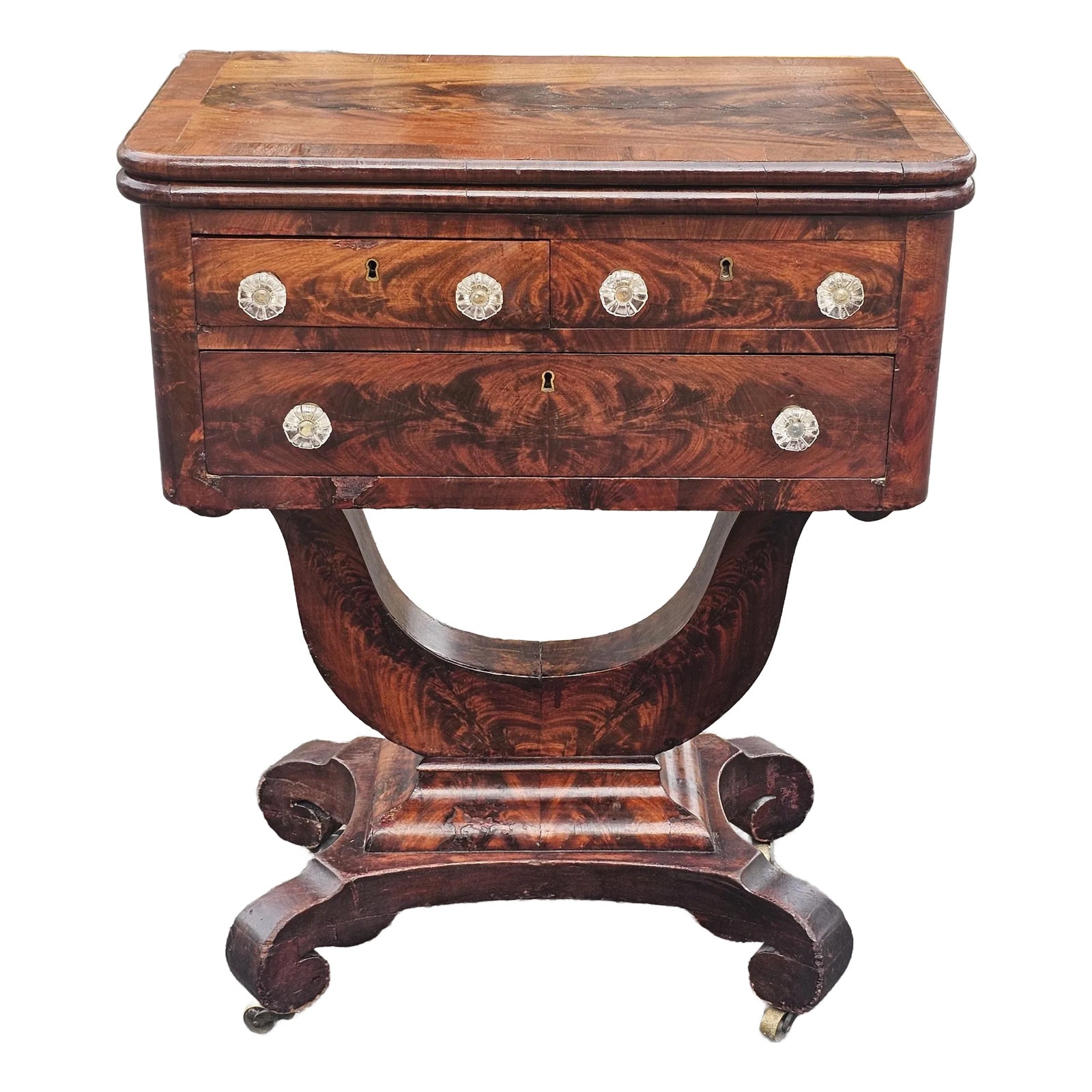 American Empire Crotched Mahogany Swivel Fold Top Work Table, Circa ...