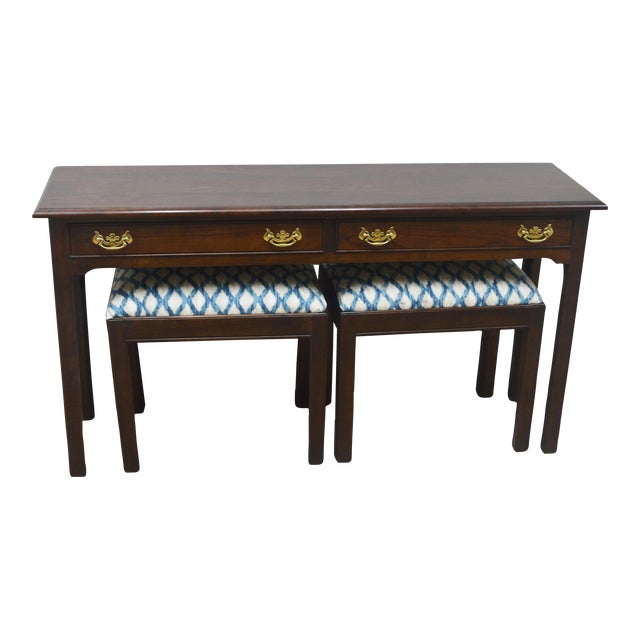 Stickley Anniversary Cherry Console Table With 2 Benches | Chairish