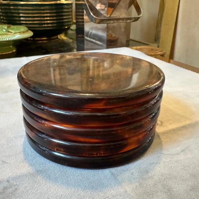 1970s Mid-Century Modern Fake Tortoise Shell Lucite Round Jewelry Box ...