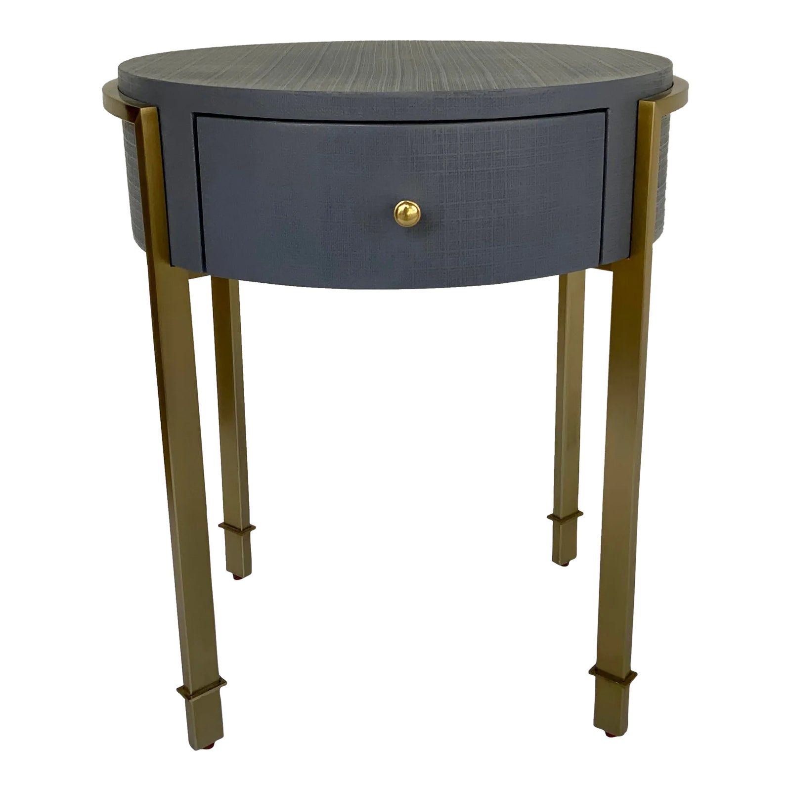 Villa & House Modern Gray Lacquered Linen Bodrum Side Table | Chairish