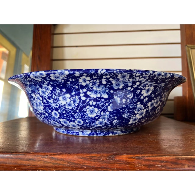 1930s Blue & White Floral Calico Pitcher & Bowl Signed Victorian Ware ...