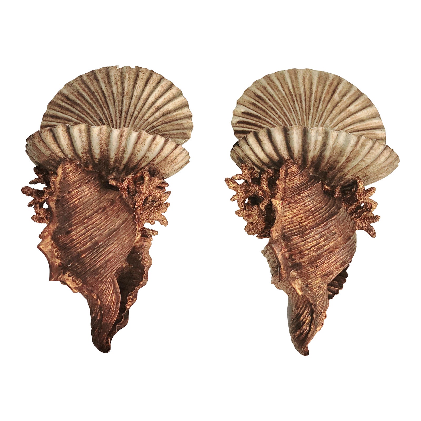 Vintage Coastal Regency Large Sea Clam Conch Shell Form Gold Silver ...