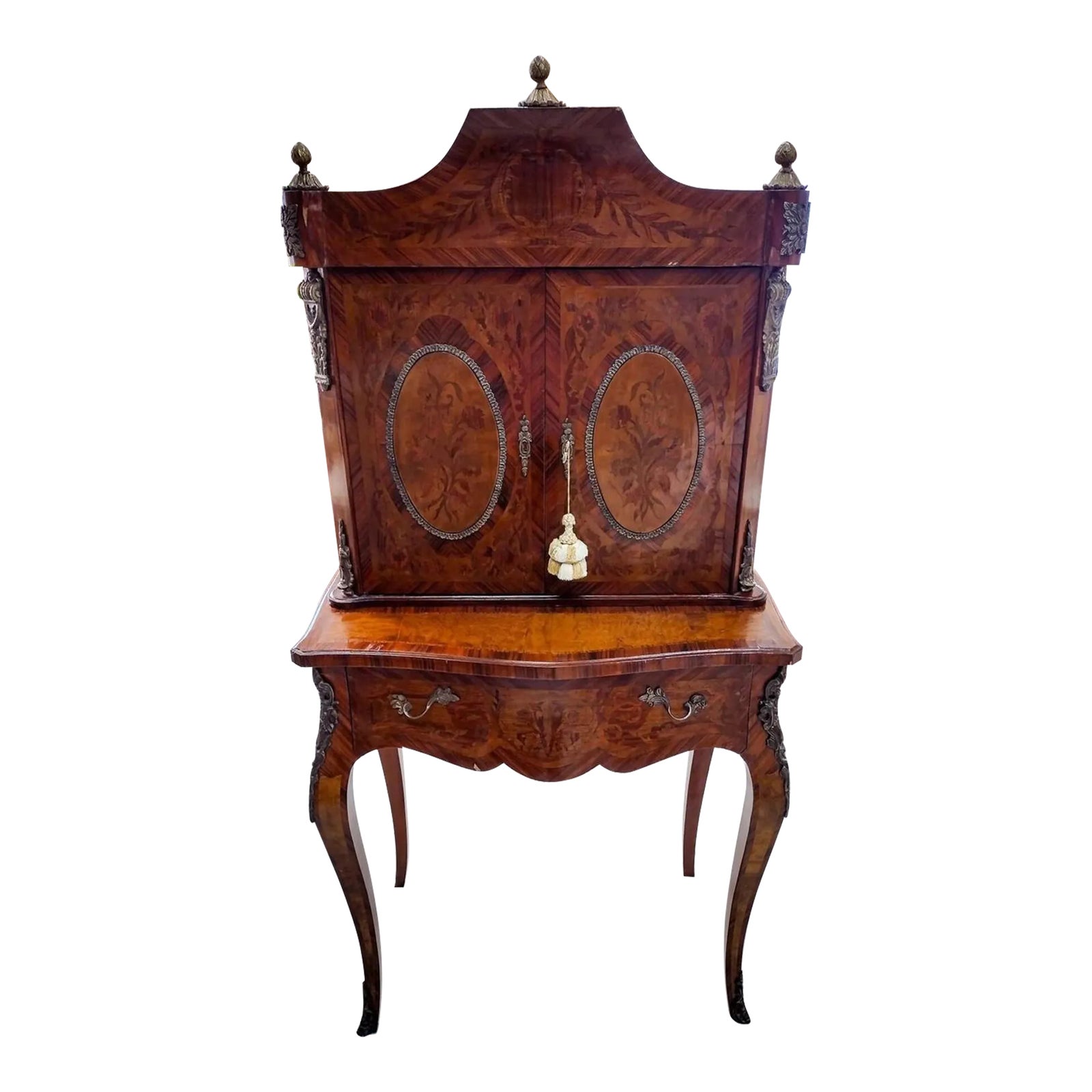 French Rococo Style Louis XV Inlaid Wood Petite Desk and Cabinet With ...
